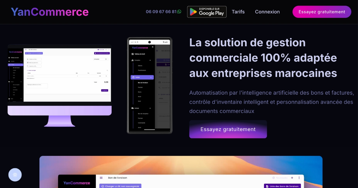 YanCommerce | Logiciel de gestion commerciale optimisé par l'IA pour les entreprises marocaines